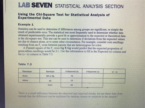 Solved Lab Seven Statistical Analysis Section Using The