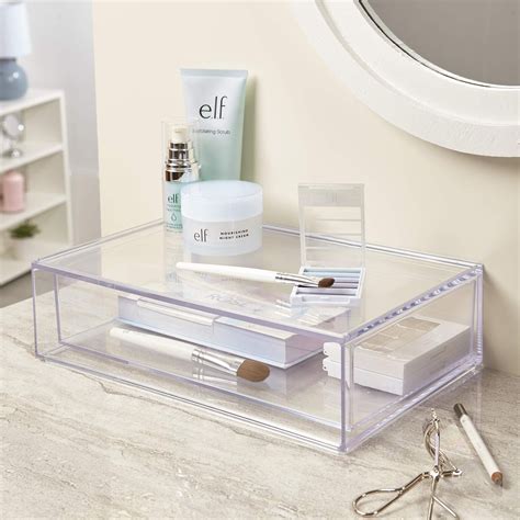 Stori Audrey Stackable Clear Bin Plastic Organizer Drawer Organize
