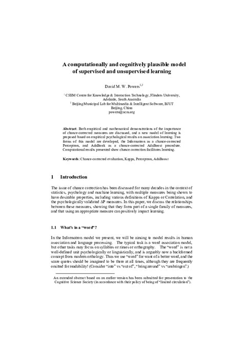 Pdf A Computationally And Cognitively Plausible Model Of Supervised And Unsupervised Learning