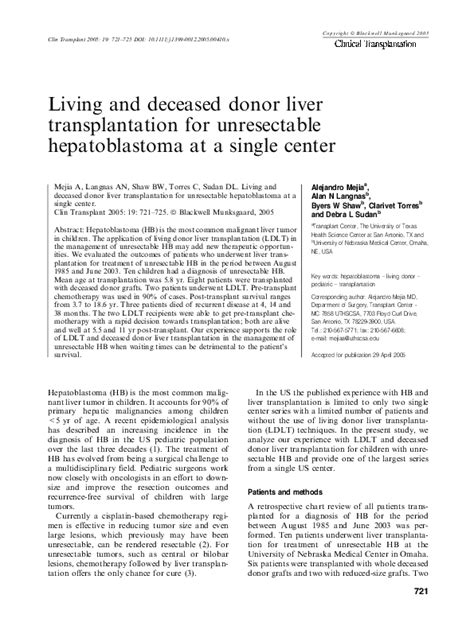 Pdf Living And Deceased Donor Liver Transplantation For Unresectable Hepatoblastoma At A
