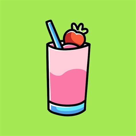 딸기 밀크셰이크 터 만화 일러스트레이션 프리미엄 벡터
