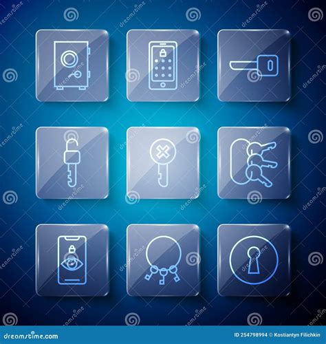 Set Old Key Eye Scan Bunch Of Keys Folder And Lock Crowbar Lock Key And Icon Vector