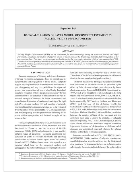 pdf backcalculation of layer moduli of concrete pavement by falling weight deflectometer
