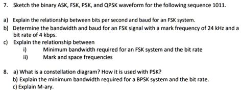 Sketch The Binary ASK FSK PSK And QPSK Waveform For The Following