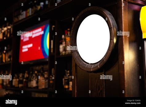 Blank Ad Mock Up Frame On The Blurred Background Of The Bar Empty