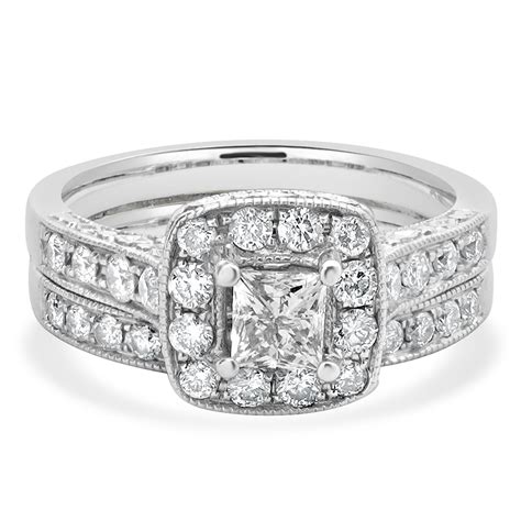 14 Karat White Gold Princess Cut Diamond Wedding Set Ed Marshall