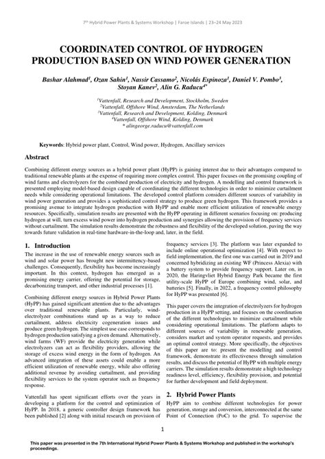 Pdf Coordinated Control Of Hydrogen Production Based On Wind Power Generation