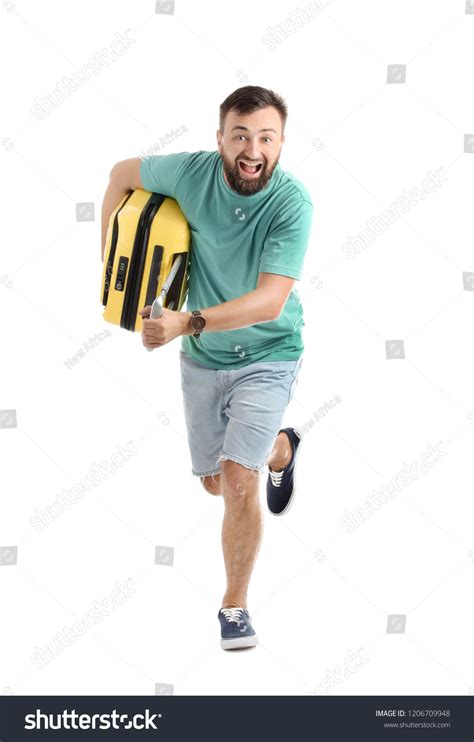 Man Suitcase Running On White Background Stock Photo Shutterstock
