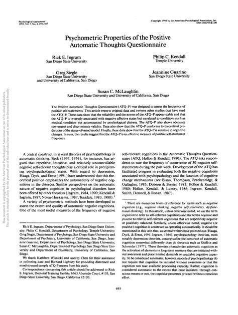 Psychometric Properties Of The Positive Automatic Thoughts Questionnaire Request Pdf