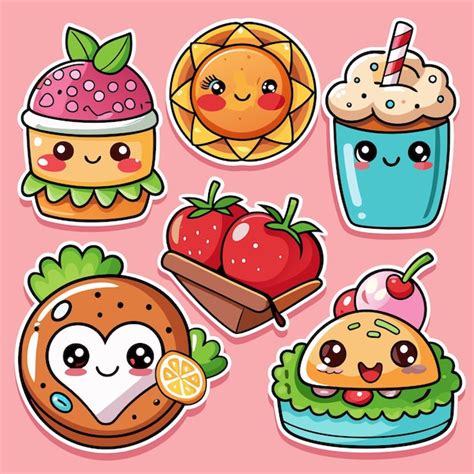 Cute Food Stickers Premium Ai Generated Vector