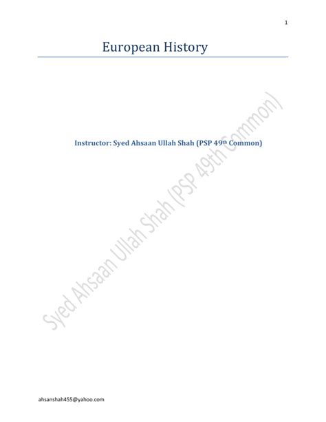 European History Ahsaan Ullah Notes