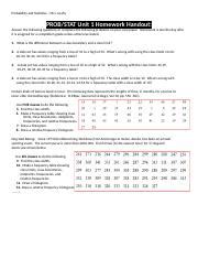 PS Unit Homework Probability And Statistics Mrs Leahy PROB STAT Unit Homework Handout