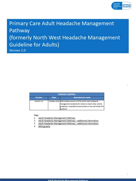 Headache Management Guideline For Adults Version 10 Pdf Headache Migraine