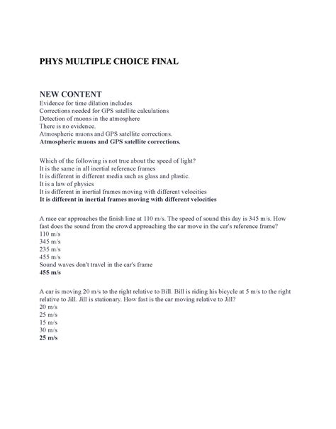 PHYS Multiple Choice Final PHYS MULTIPLE CHOICE FINAL NEW CONTENT Evidence For Time Dilation
