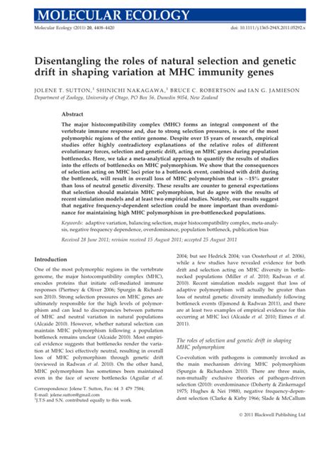 Molecular Ecology 2011 Sutton Disentangling The Roles Of Natural Selection And Genetic