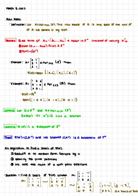 Introduction To Linear Algebra 11 March 8 2023 Row Space Definition Let Atmatmyn F The Row
