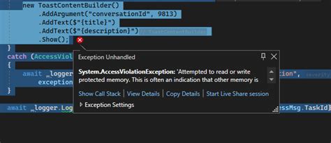 ToastContentBuilder Show Throw Unhandled Exception System