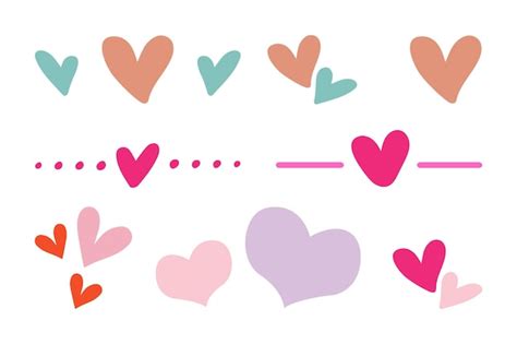 손으로 그린 다채로운 하트 세트 발렌타인데이 프리미엄 벡터