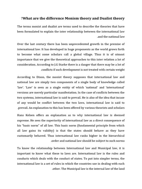 Monism And Dualism Theories Pdf International Law Monism