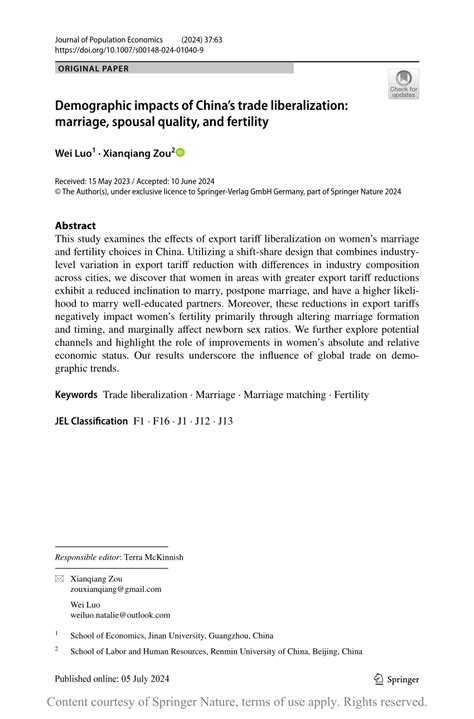 Demographic Impacts Of Chinas Trade Liberalization Marriage Spousal