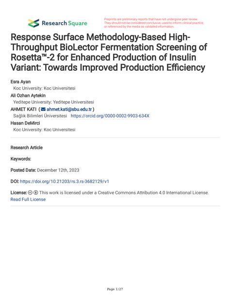 Pdf Response Surface Methodology Based High Throughput Biolector Fermentation Screening Of
