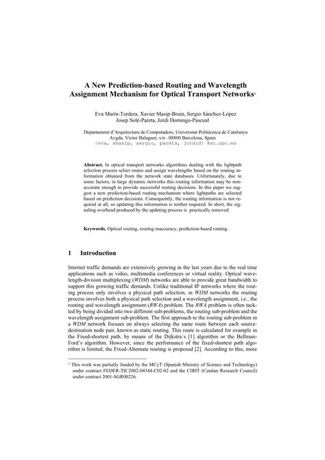 Pdf A New Prediction Based Routing And Wavelength Assignment