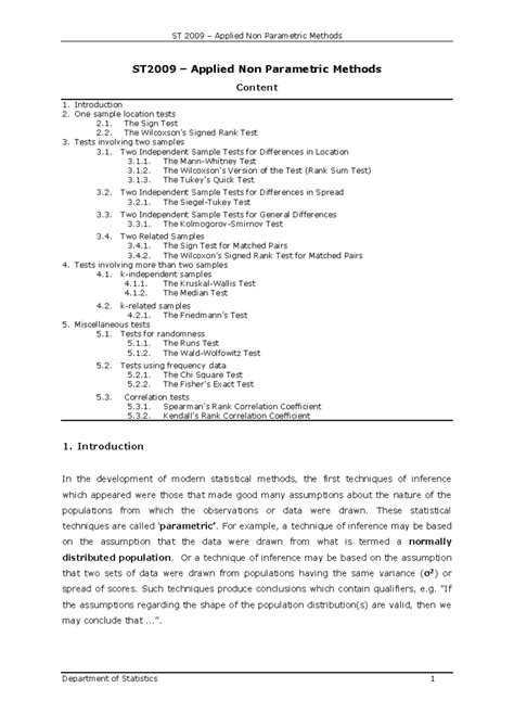 Introduction To Applied Non Parametric Methods St2009 Applied Non Parametric Methods Content