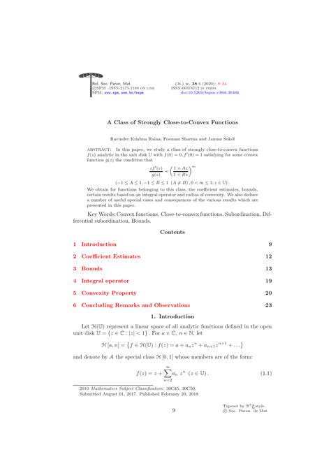 Pdf A Class Of Strongly Close To Convex Functions