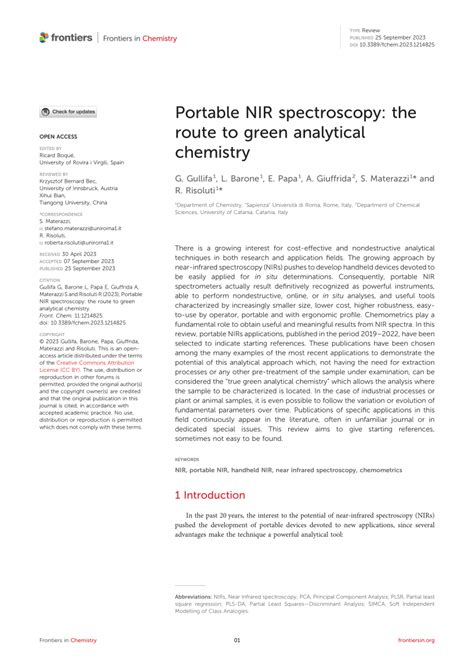 Pdf Portable Nir Spectroscopy The Route To Green Analytical Chemistry