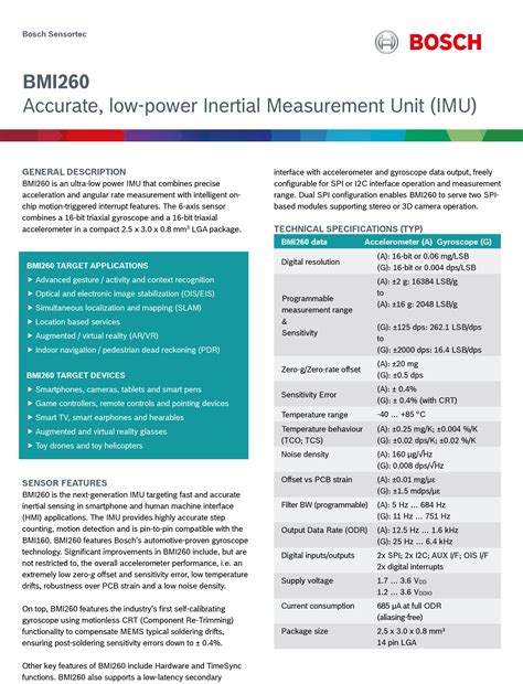 Inertial Measurement Unit Bmi260 Bosch Sensortec
