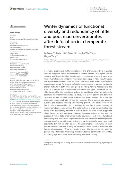Pdf Winter Dynamics Of Functional Diversity And Redundancy Of Riffle And Pool