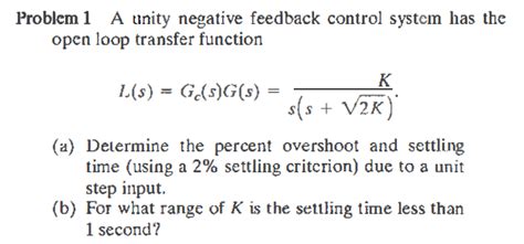 Solved Problem A Unity Negative Feedback Control System Chegg
