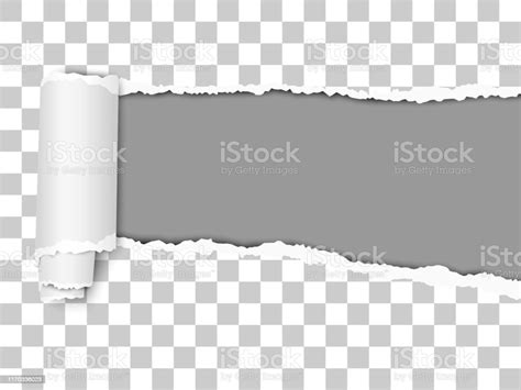 그림자와 종이 컬 투명 한 종이에 오른쪽에서 왼쪽으로 직사각형 찢어진 구멍 어두운 회색 결과 배경입니다 벡터 용지 모형입니다 거친에 대한 스톡 벡터 아트 및 기타 이미지