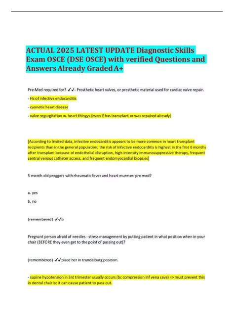 Actual 2025 Latest Update Diagnostic Skills Exam Osce Dse Osce With Verified Questions And