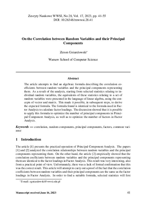 Pdf On The Correlation Between Random Variables And Their Principal Components