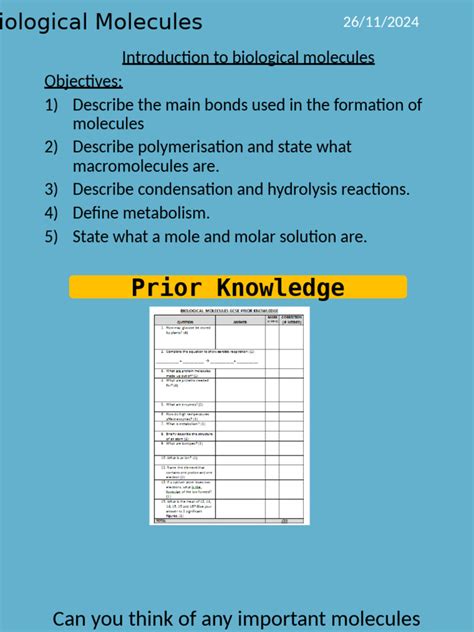 Lesson 1 Introduction To Biological Molecules Pdf Macromolecules Molecules