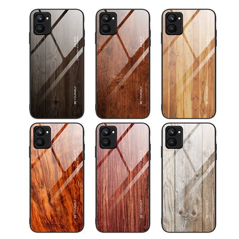 For Realme C33 Wood Grain Glass Phone Case Light Brown