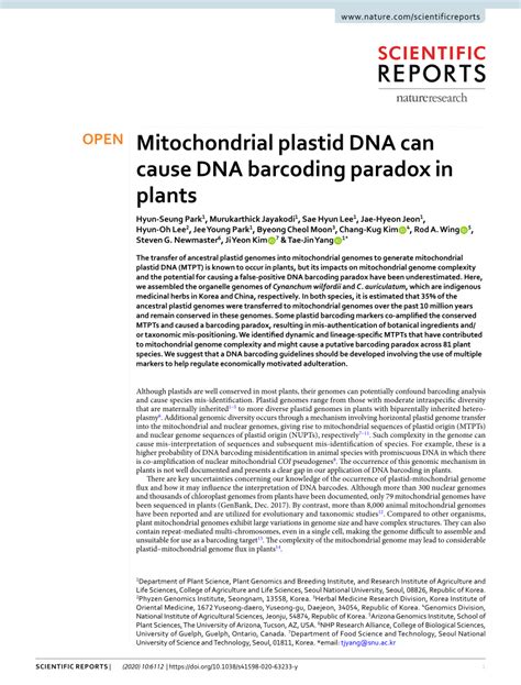 Pdf Mitochondrial Plastid Dna Can Cause Dna Barcoding Paradox In Plants