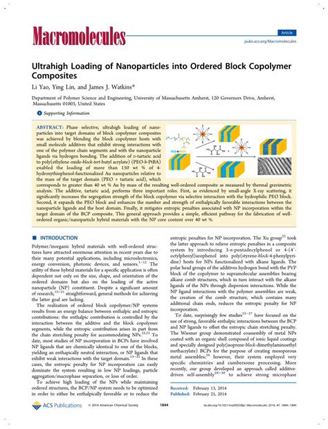 Pdf Ultrahigh Loading Of Nanoparticles Into Ordered Block Copolymer