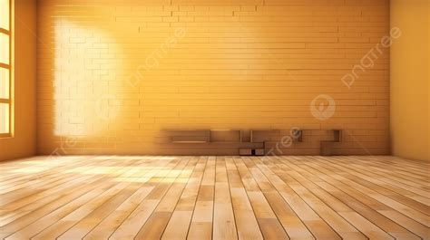 인테리어 디자인 모형을 위한 노란색 벽돌 벽과 나무 바닥이 있는 빈 방의 3d 렌더링 3d 방 무균실 호화로운 벽 배경 일러스트 및 사진 무료 다운로드 Pngtree