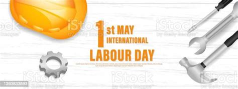 노동절 또는 국제 노동자의 날 배너 템플릿 디자인 노란색 안전 모자 및 건설 장비 1에 대한 스톡 벡터 아트 및 기타 이미지 1 1위 5월 Istock