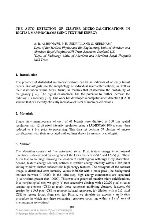 Pdf The Auto Detection Of Cluster Micro Calcifications In Digital