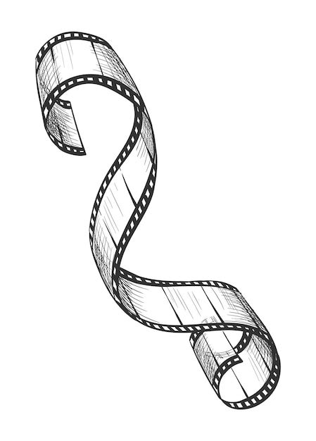 필름 스트립 흰색 배경에 고립 된 프로젝션 영화 및 시네마 디자인 벡터 단색 요소 그림자와 함께 빈 필름 스트립 테이프 프리미엄 벡터