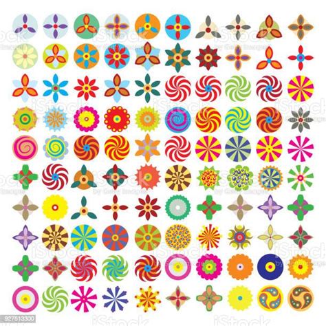 장식 둥근 만다라 같은 꽃 세트 기하학적 인 원형 꽃 벡터 요소입니다 현대 현대 민족 관 상용 꽃 디자인입니다 동양 인도 중국 스타일입니다 0명에 대한 스톡 벡터 아트 및