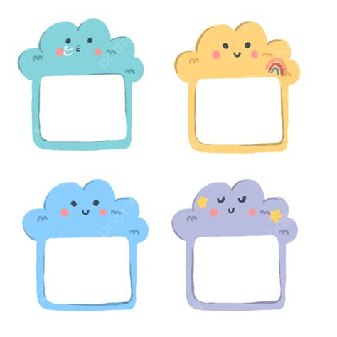 귀여운 이름 라벨 구름 많은 컬러 어린이 무료 인쇄 스티커 일러스트 유치원 종이 책 학교 명품 화려한 삽화 Png 일러스트 및 Psd 이미지 무료 다운로드