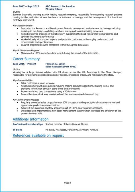 Physics Graduate Cv Example Guide Get Hired