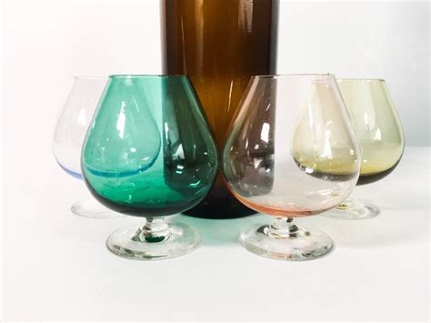 Mid Century Brandy Snifter Set 4 Small Different Colored Snifters Vintage Cordial Glasses