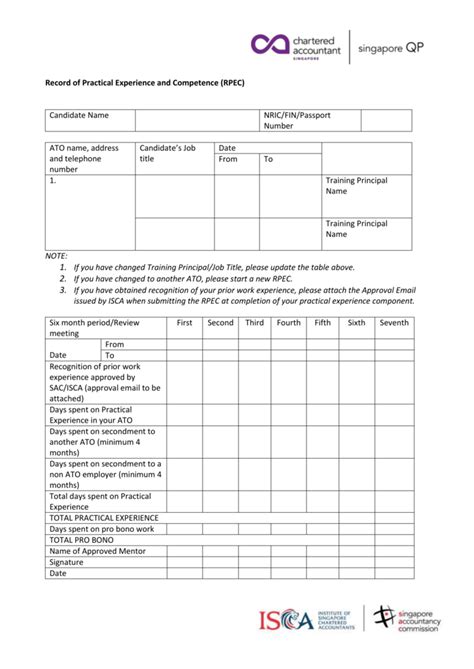 Record Of Practical Experience And Competence