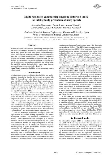 Pdf Multi Resolution Gammachirp Envelope Distortion Index For Intelligibility Prediction Of