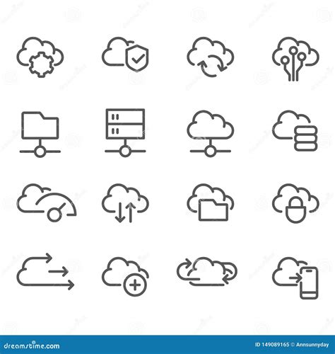 Cloud Computing Line Icons Set Data Transfer Cloud Storage Stock Vector Illustration Of